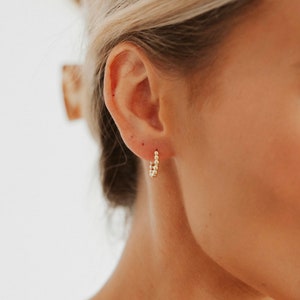 Beaded Huggies, Beaded Hoops, Dot Hoop Earrings, Dainty Everyday Hoops, Glimmer Hoop Earrings ...