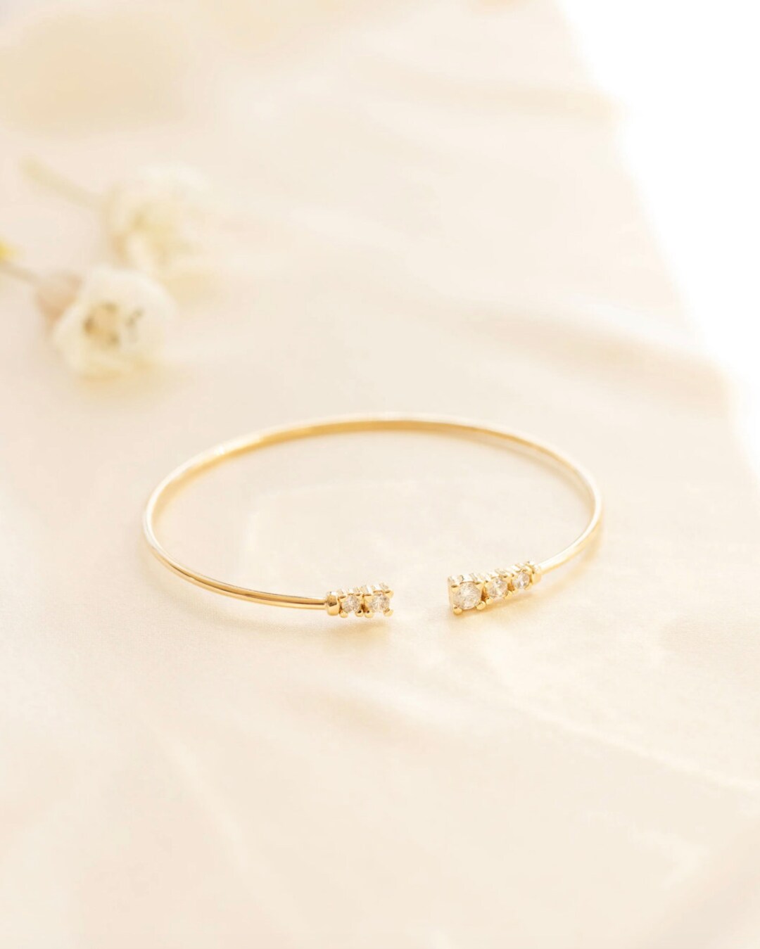 Studded Bangle, Gold Diamond Bangle, Open Cuff Bangle, Bridal Bracelet ...