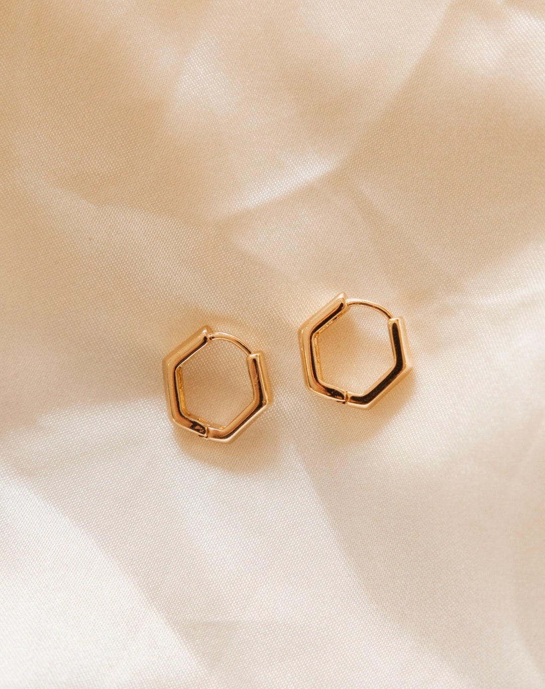 Gold Hexagon Hoop, Pentagon Hoop, Geometric Earring, Honeycomb Jewelry ...