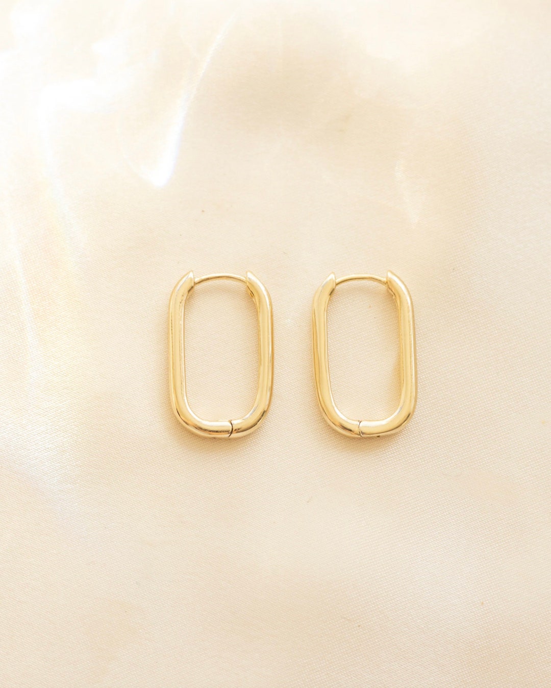 Elongated Gold Hoop, Modern Hoop Earrings, Gold Oblong Rectangle ...