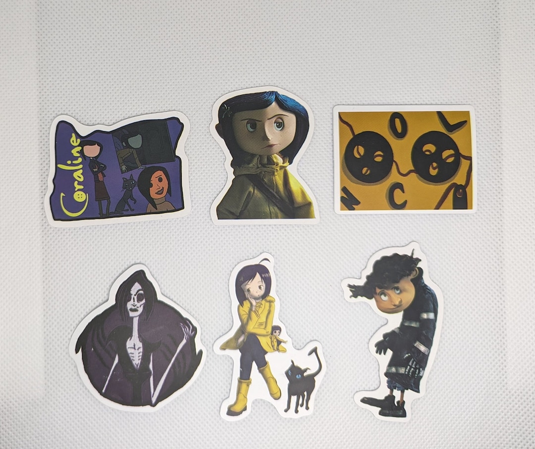Coraline Set of 6 Stickers Variation 8 With Wybie Cat Buttons Beldam ...