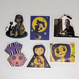 Coraline Set of 6 Stickers Variation 13 Wybie Father Doll Buttons ...