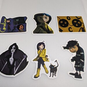 Coraline Set of 6 Stickers Variation #8 With Wybie Cat Buttons Beldam ...