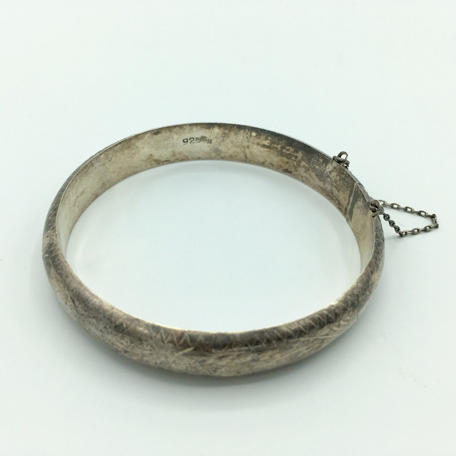 Vintage 925 Sterling Silver Hinged Tarnished Rustic Floral Swirl Bangle ...