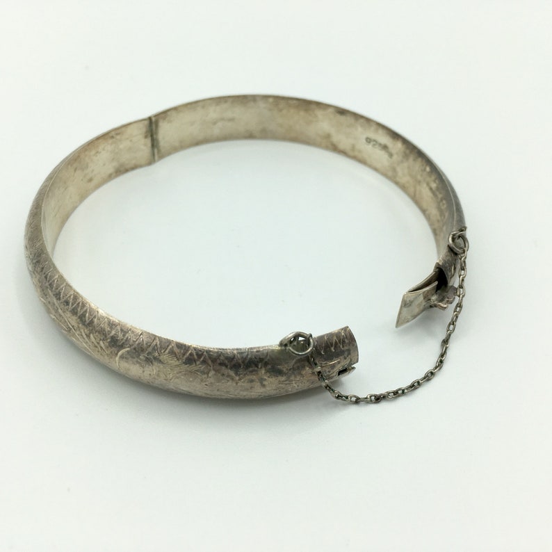 Vintage 925 Sterling Silver Hinged Tarnished Rustic Floral Swirl Bangle ...