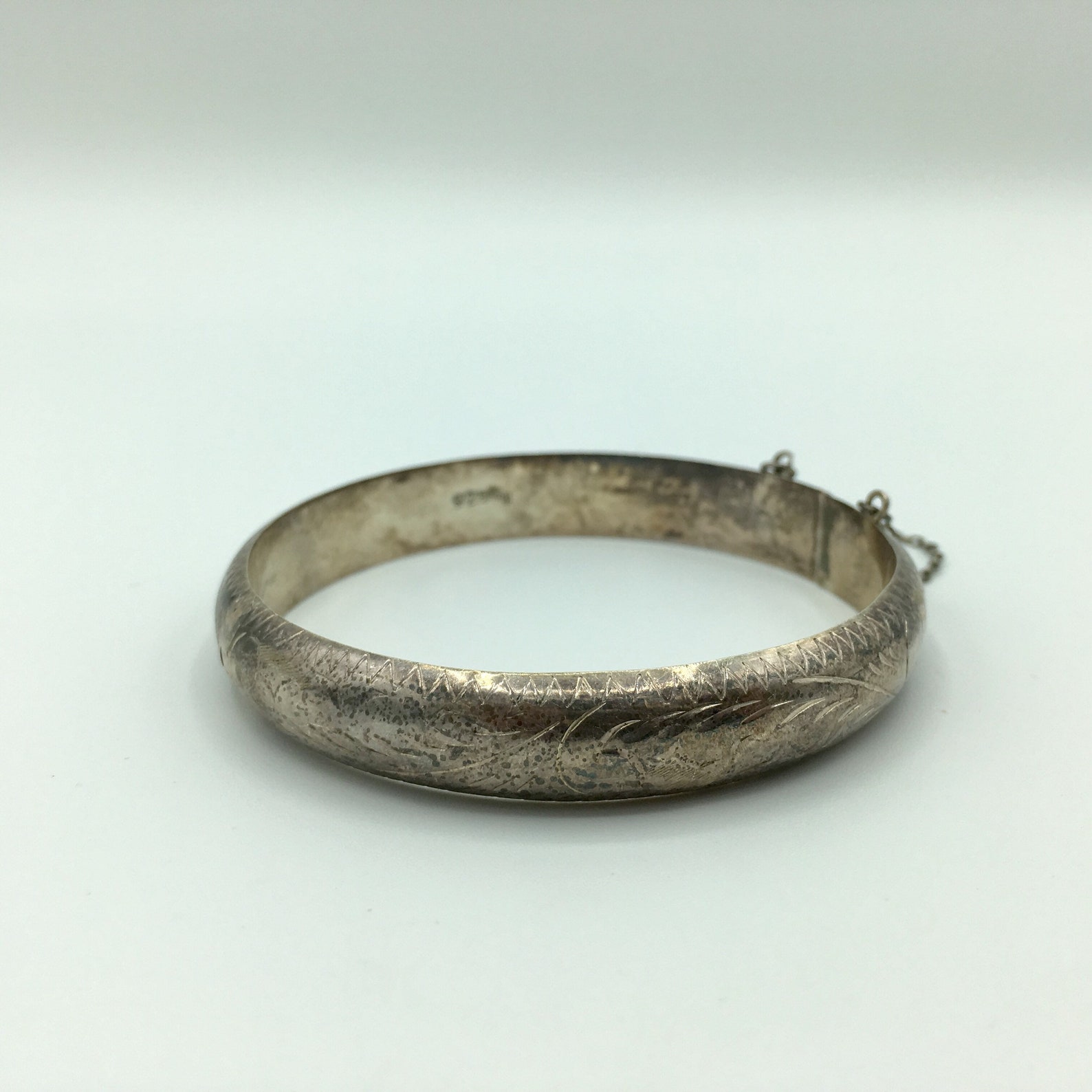 Vintage 925 Sterling Silver Hinged Tarnished Rustic Floral Swirl Bangle ...