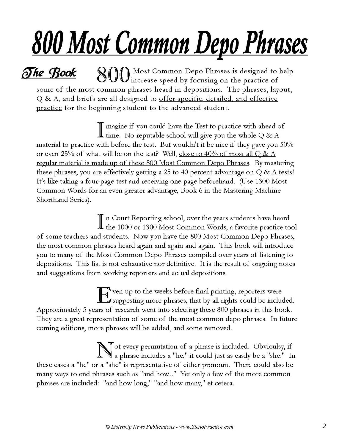 800 Most Common Depo Phrases - Volume I - Court Reporting Practice ...