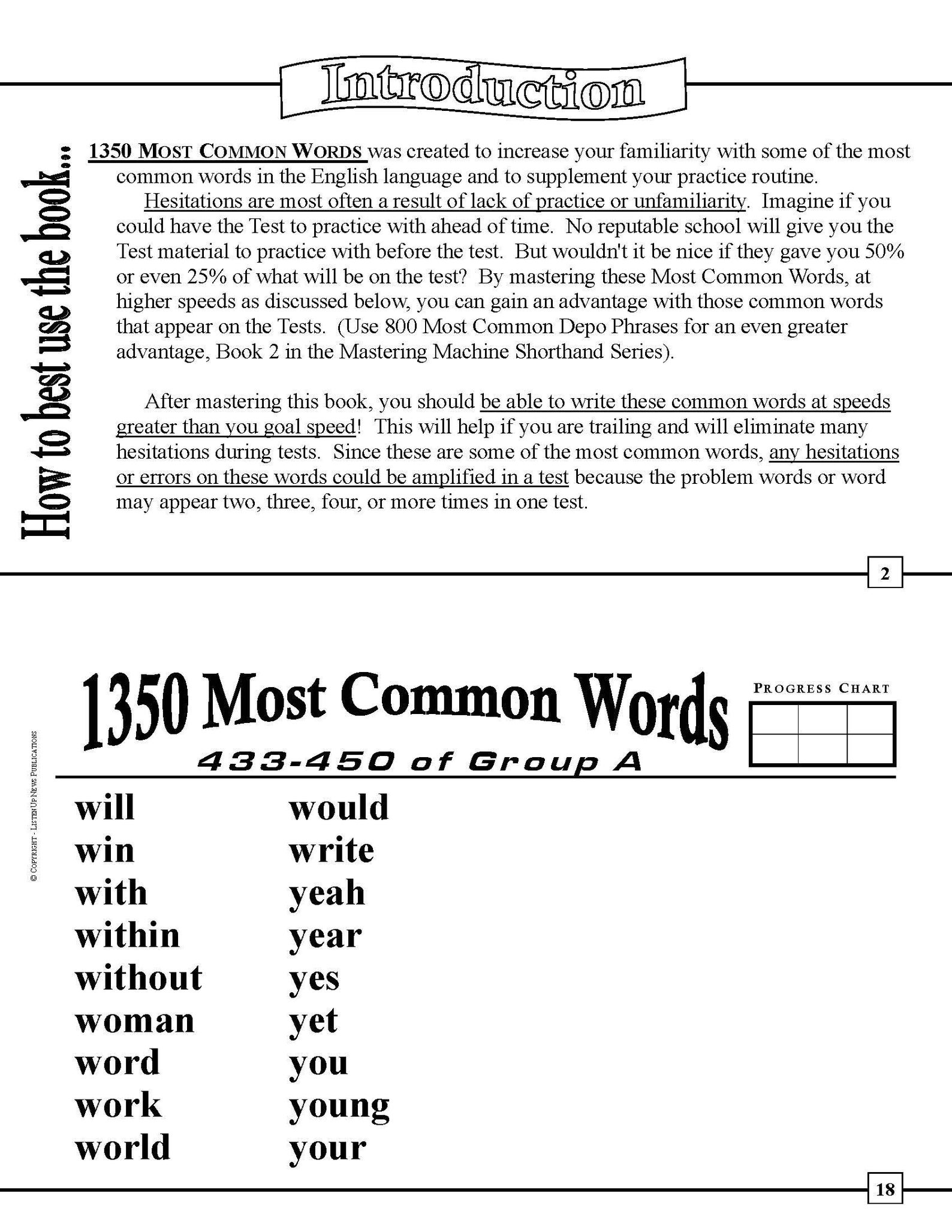 1350 Most Common Words Practice Book for Court Reporting Students ...