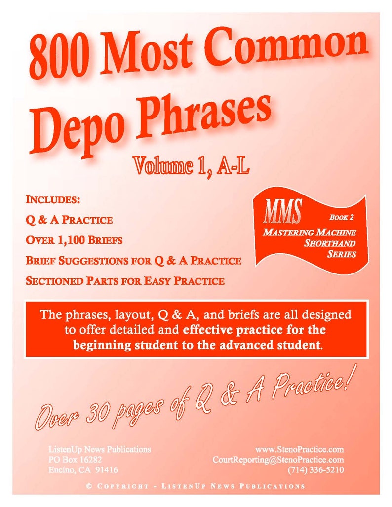 800 Most Common Depo Phrases - Volume I - Court Reporting Practice ...