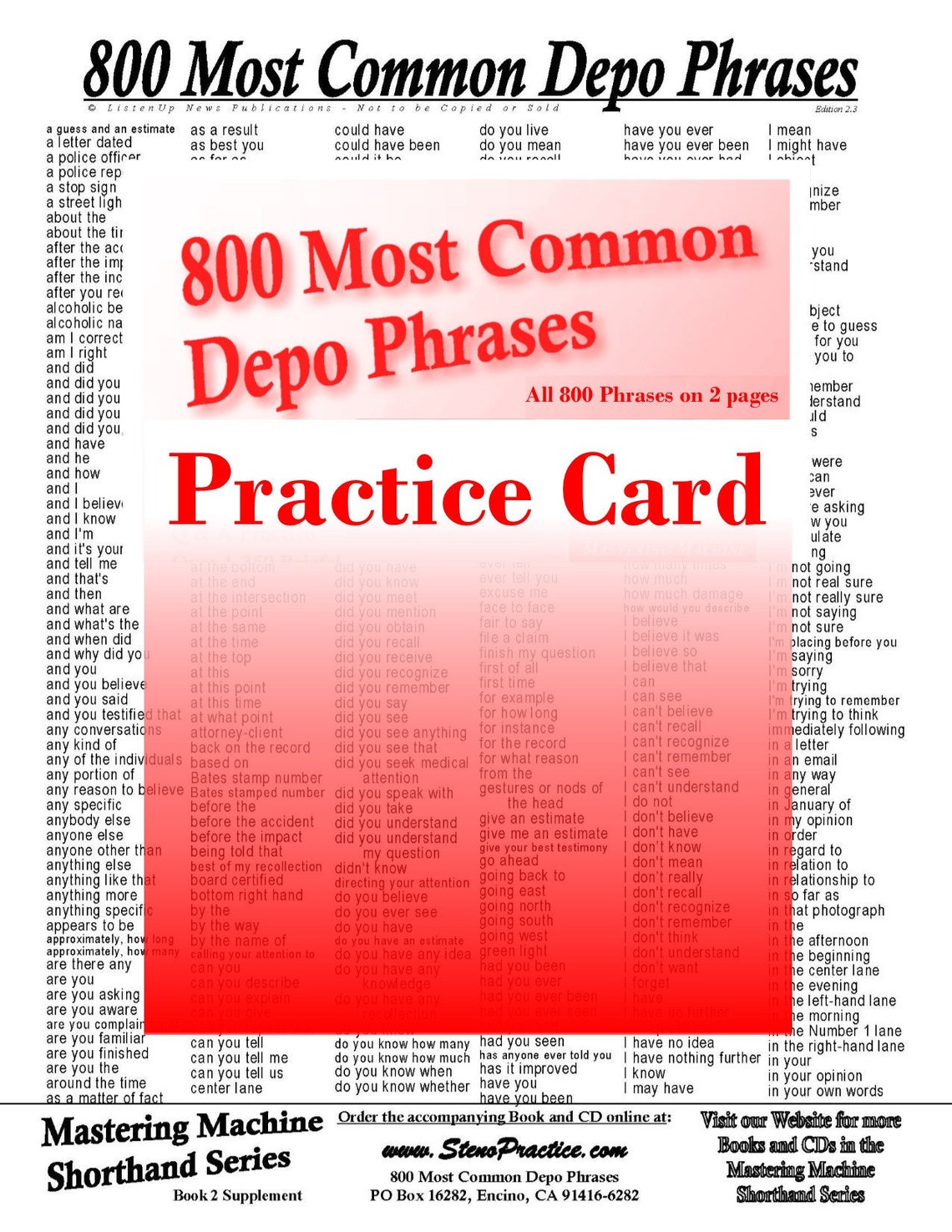 Practice Card - for 800 Most Common Depo Phrases - All 800 Phrases on a ...