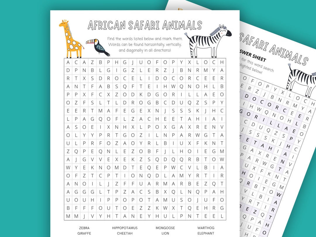 Printable Word Searches for Kids, African Safari Animals, Puzzles ...