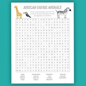 Printable Word Searches for Kids, African Safari Animals, Puzzles ...