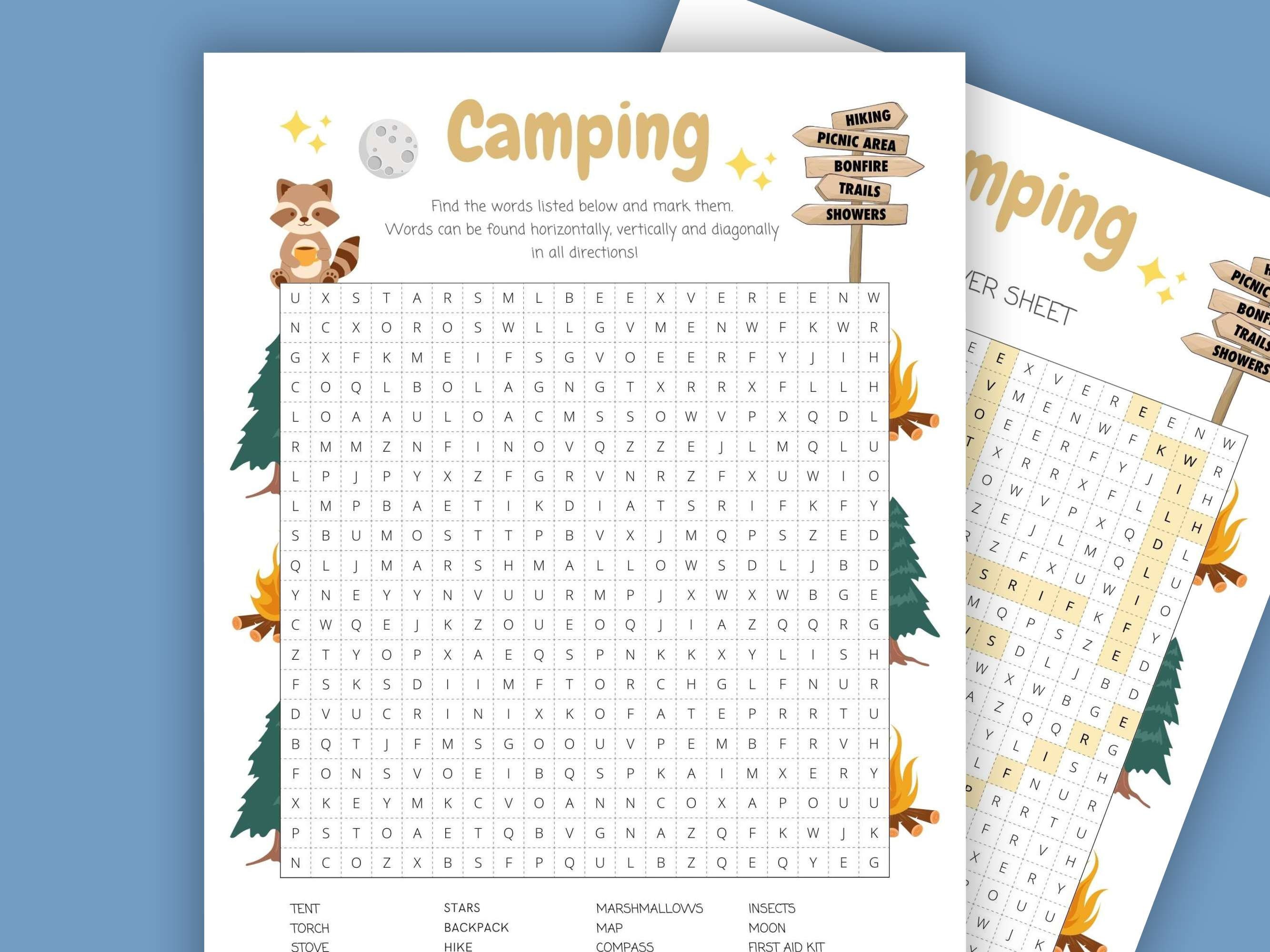 Printable Camping Word Search for Kids, Learning Activity Puzzle Game ...