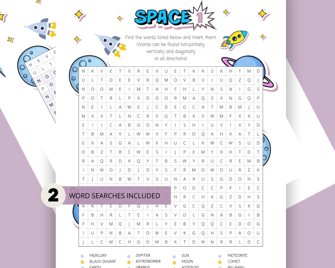 Space Word Search, Printable Word Searches for Kids, Learning Activity ...