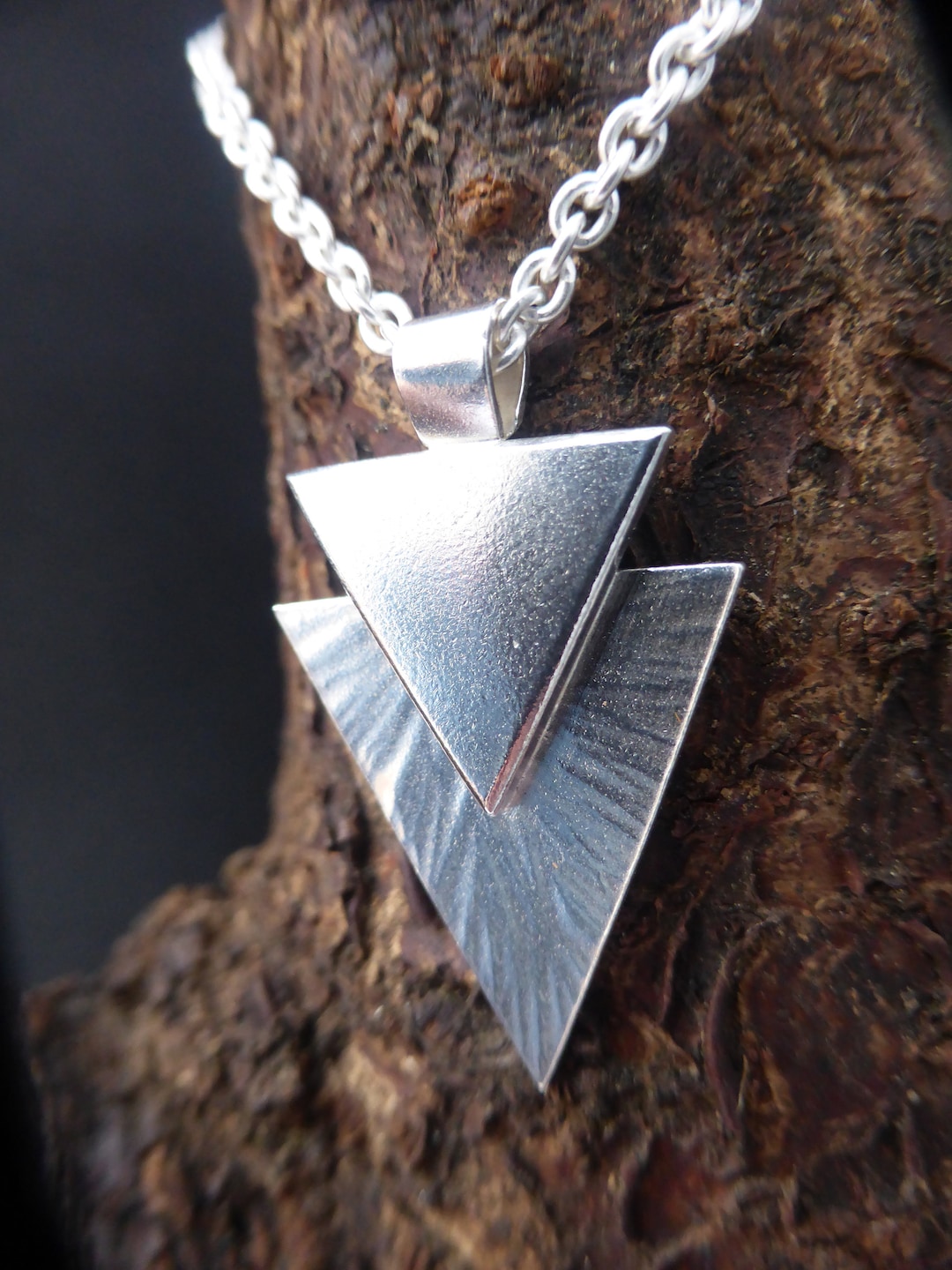 Art Deco Necklace, Large Solid Silver Pendant, Triangle Necklace - Etsy