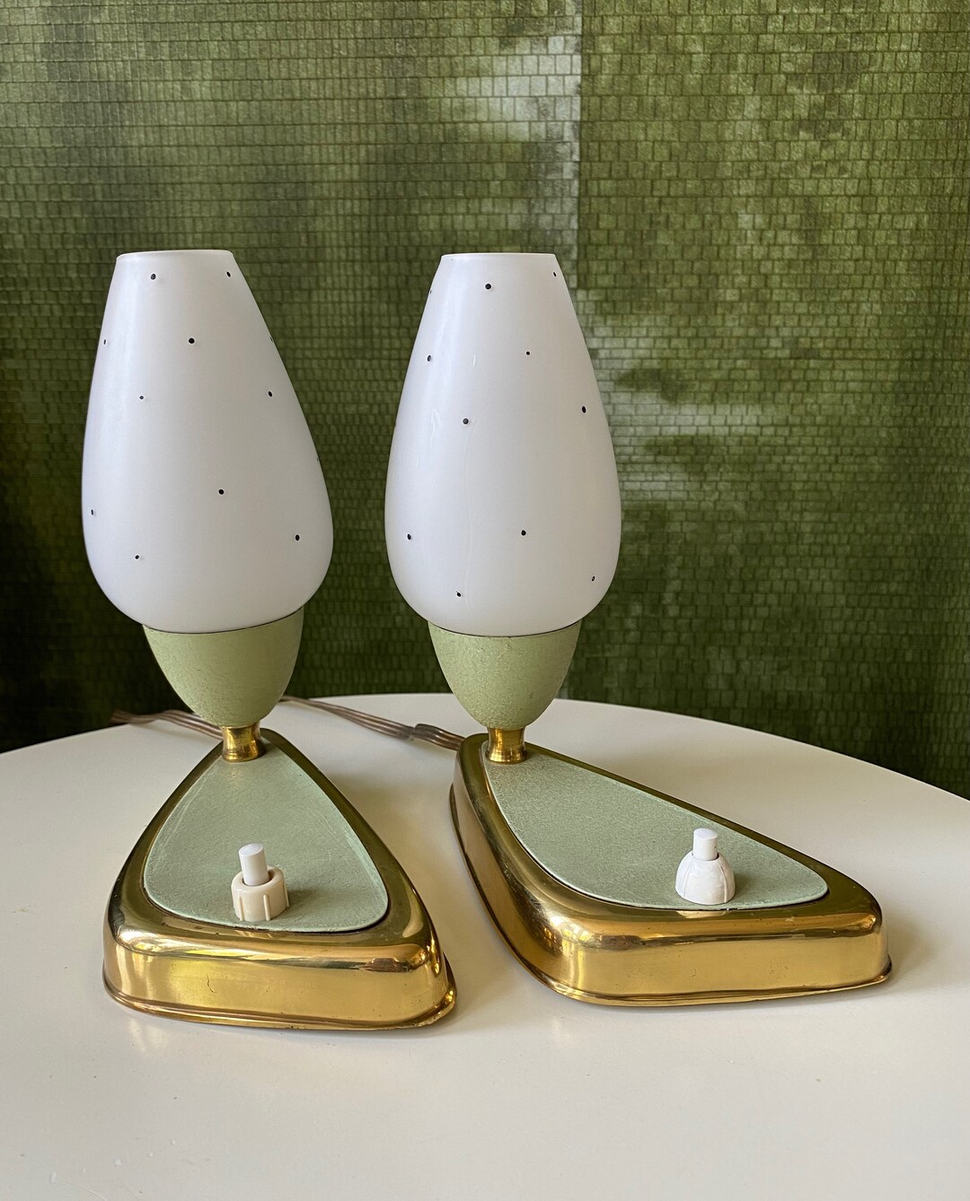 Great Vintage Set Table Lamps. Rockabilly,50s, Pistache White, Dot, Bed ...