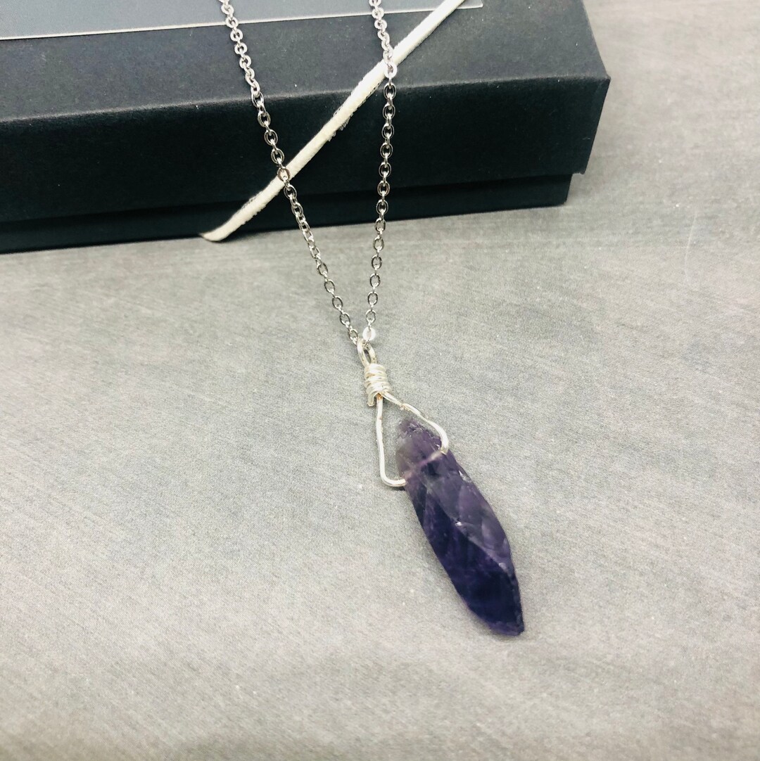Raw Amethyst Necklace Amethyst Crystal Necklace Rough Cut - Etsy