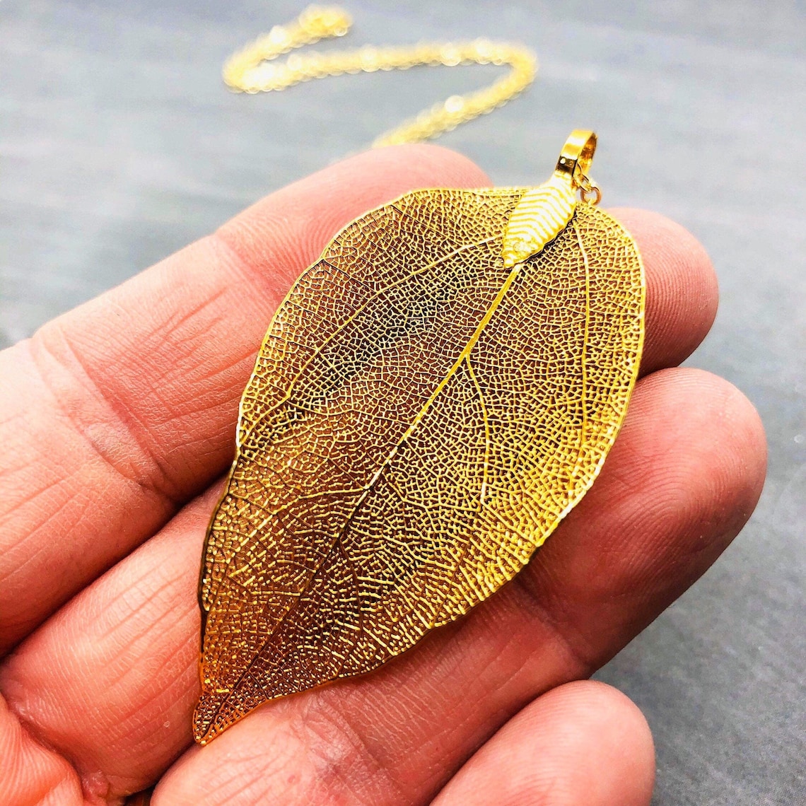 Real Leaf Necklace Gold Filled Natural Leaf Pendant Long - Etsy