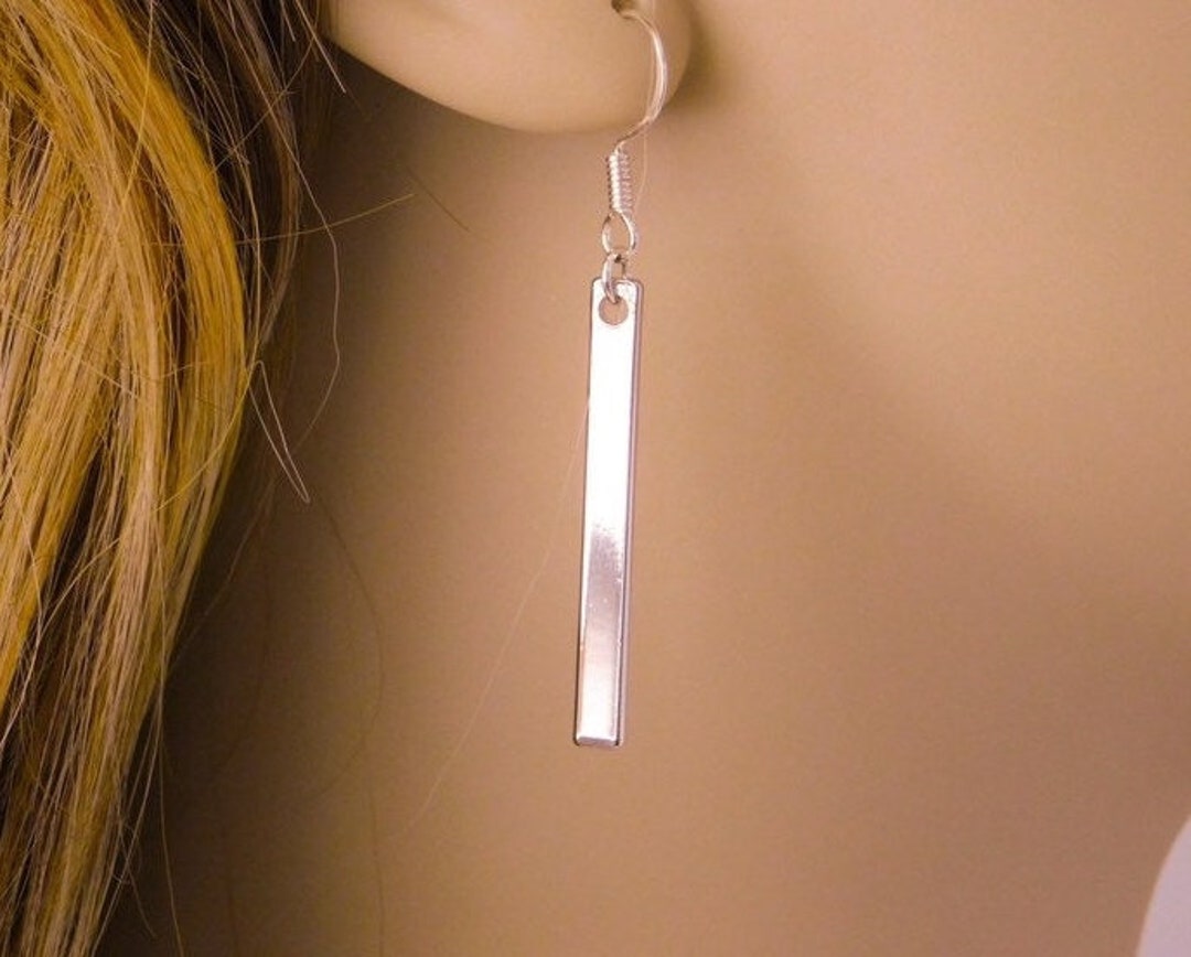 Silver Bar Earrings, Minimalist Silver Earrings, Rectangular Bar ...
