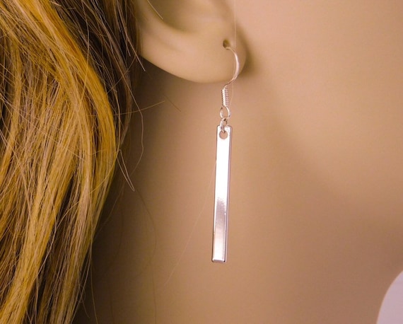 Silver Bar Earrings Minimalist Silver Earrings Rectangular | Etsy