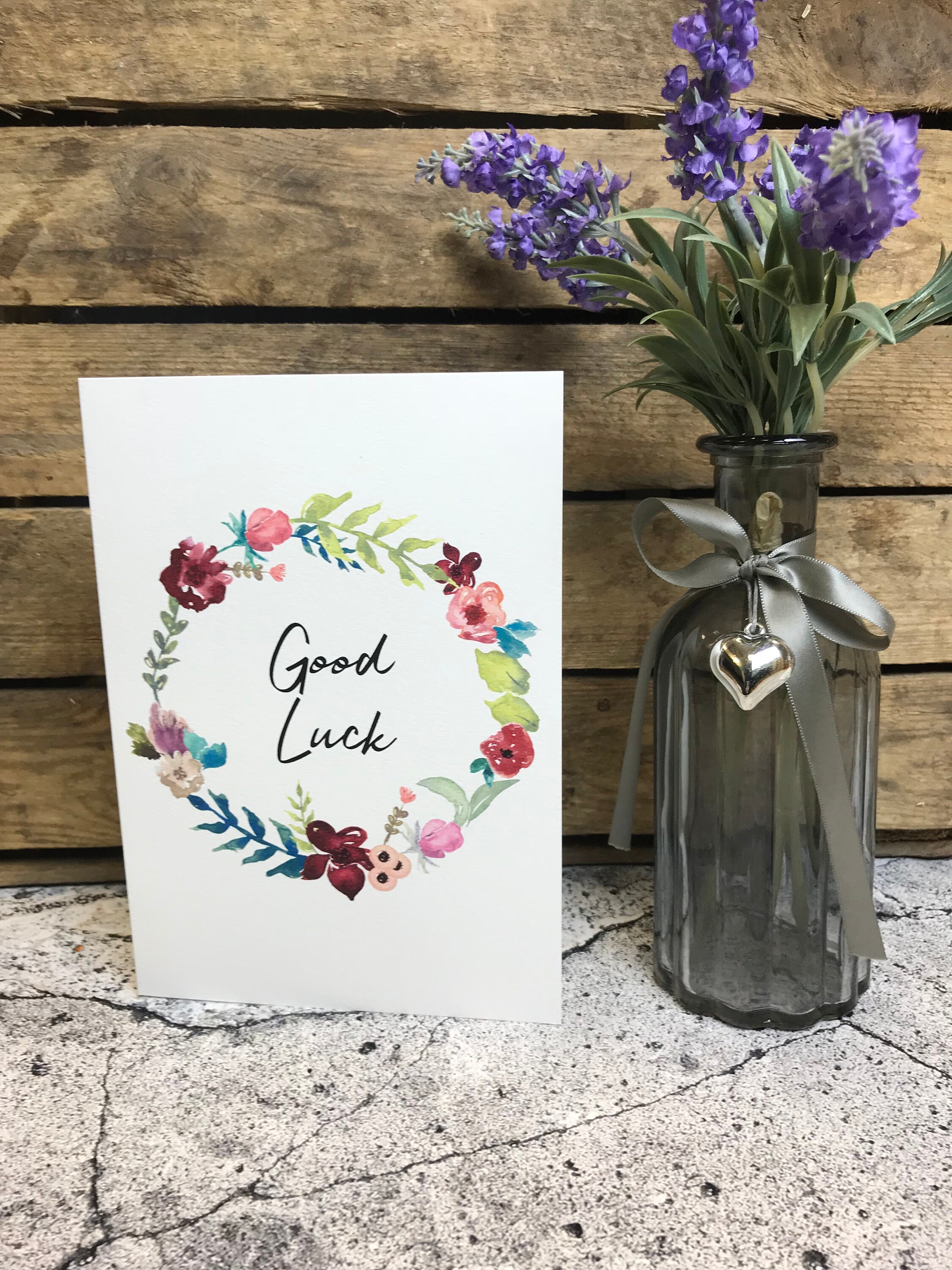 Good Luck Card Floral Wreath Cute Flowers Deep Pink - Etsy.de