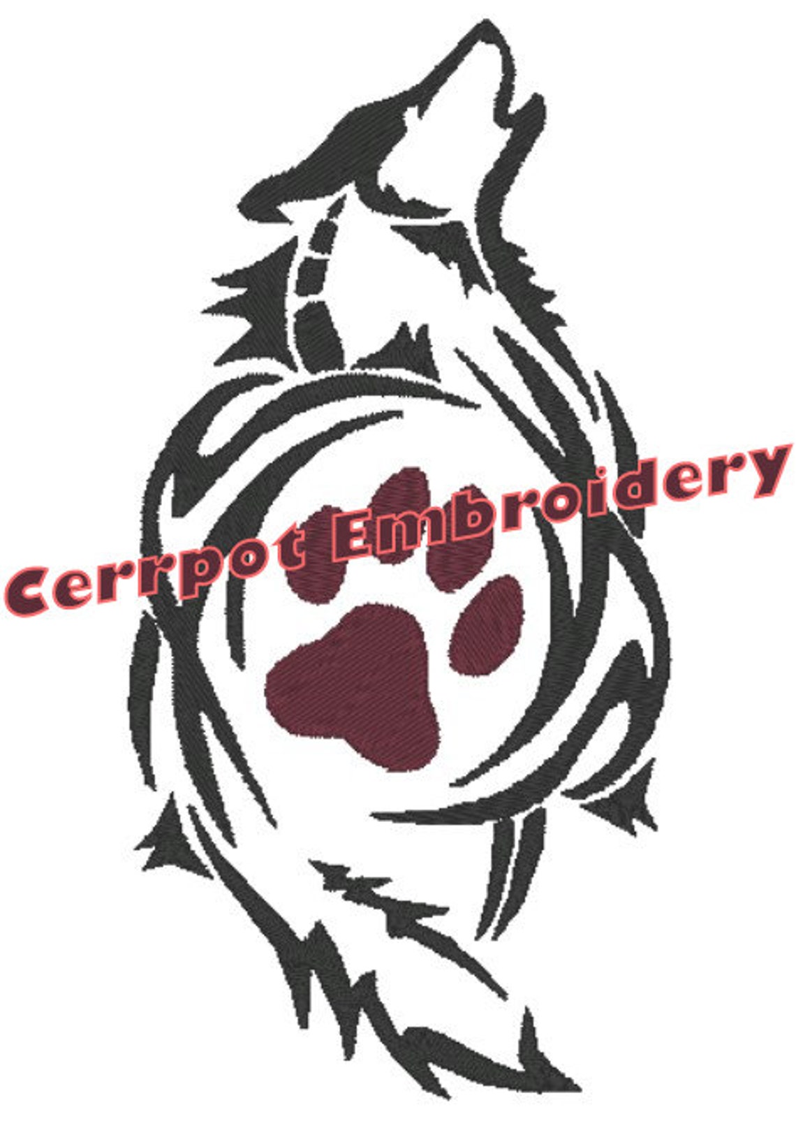Machine Embroidery Design - Howling Wolf With Paw - Tribal Embroidery ...
