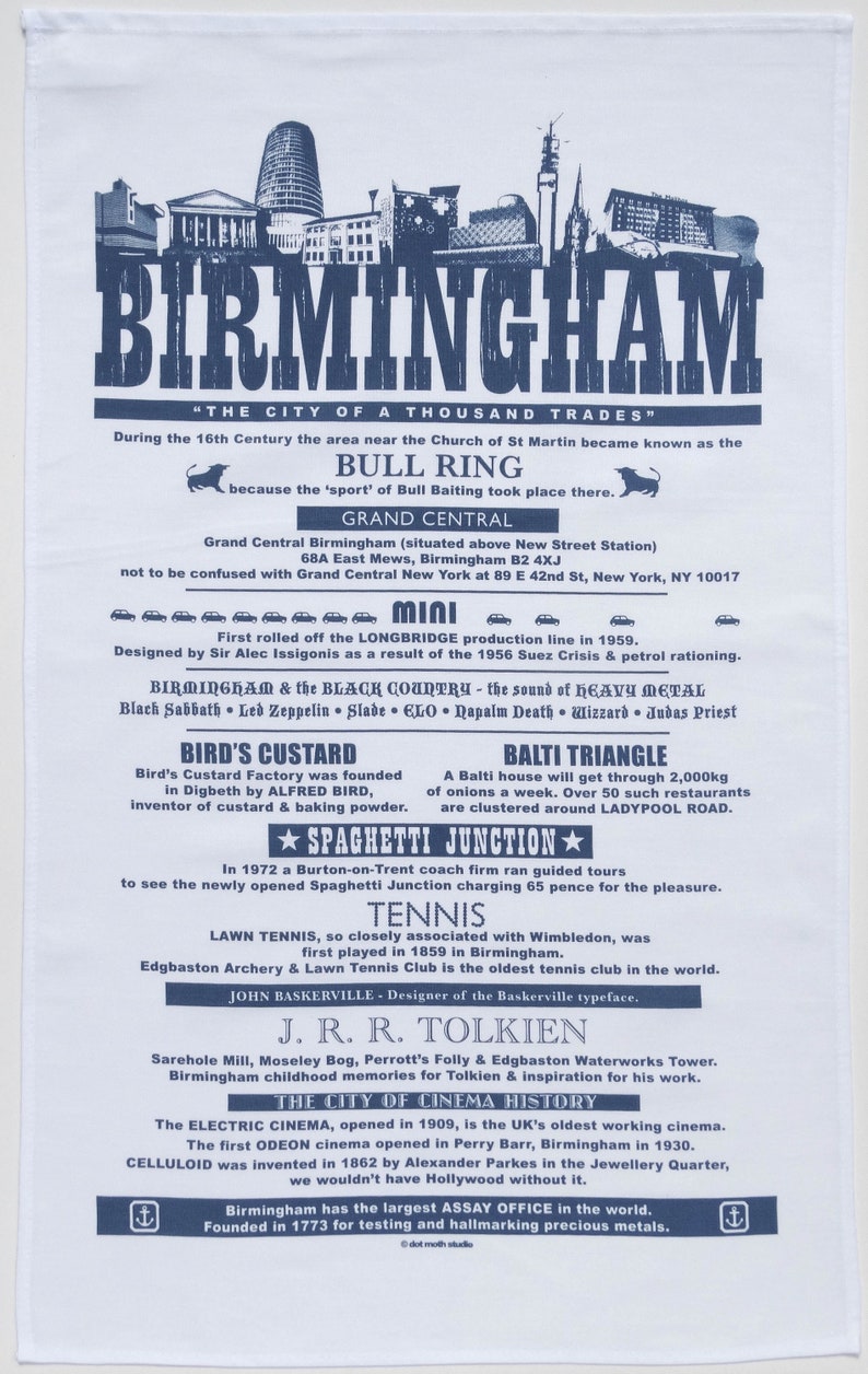 Birmingham UK Facts Tea Towel Birmingham UK Art Gift - Etsy