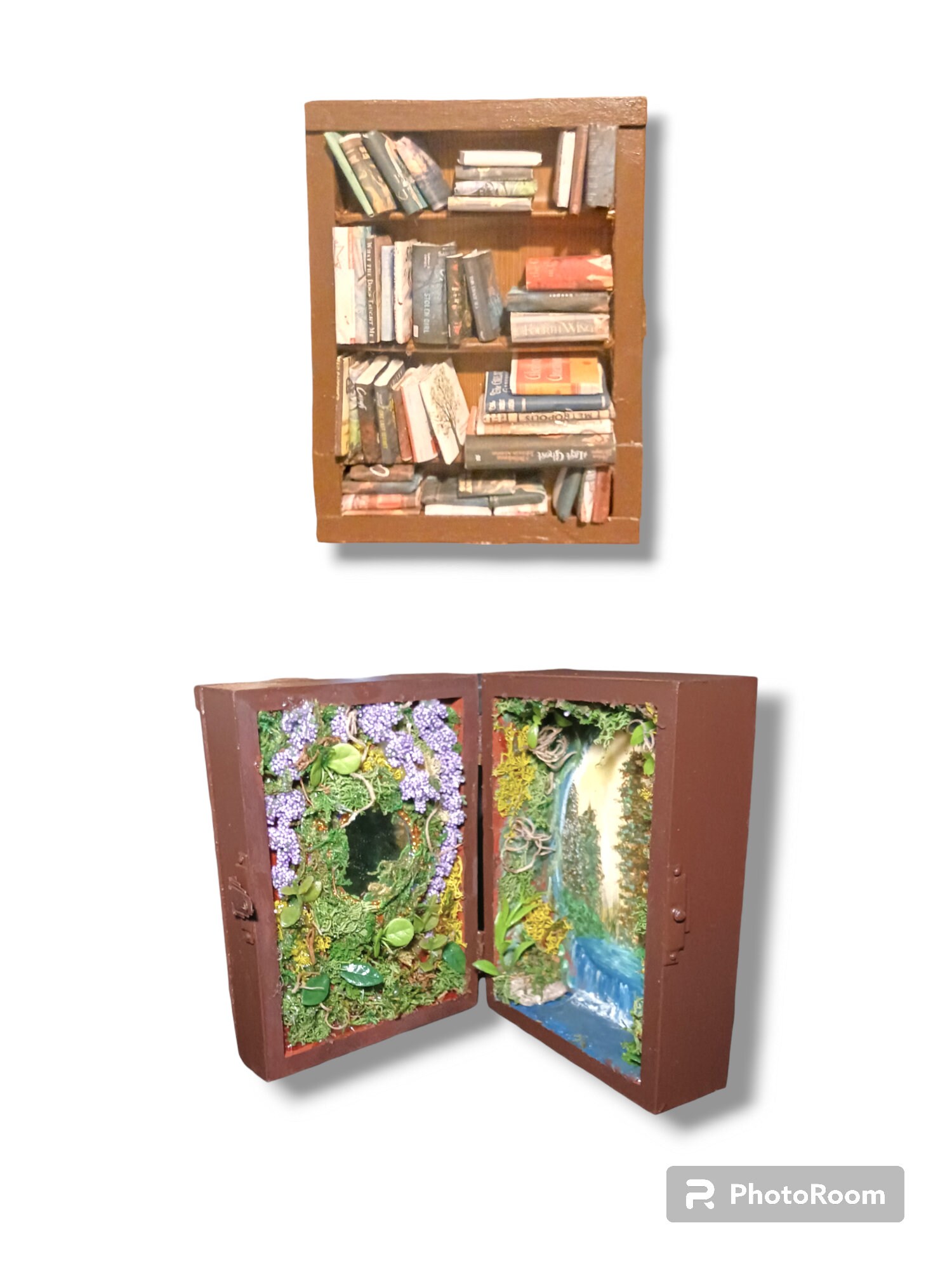 New Handmade Mini Wooden Bookshelf With Hidden Fantasy World, 5.75 X 4. ...