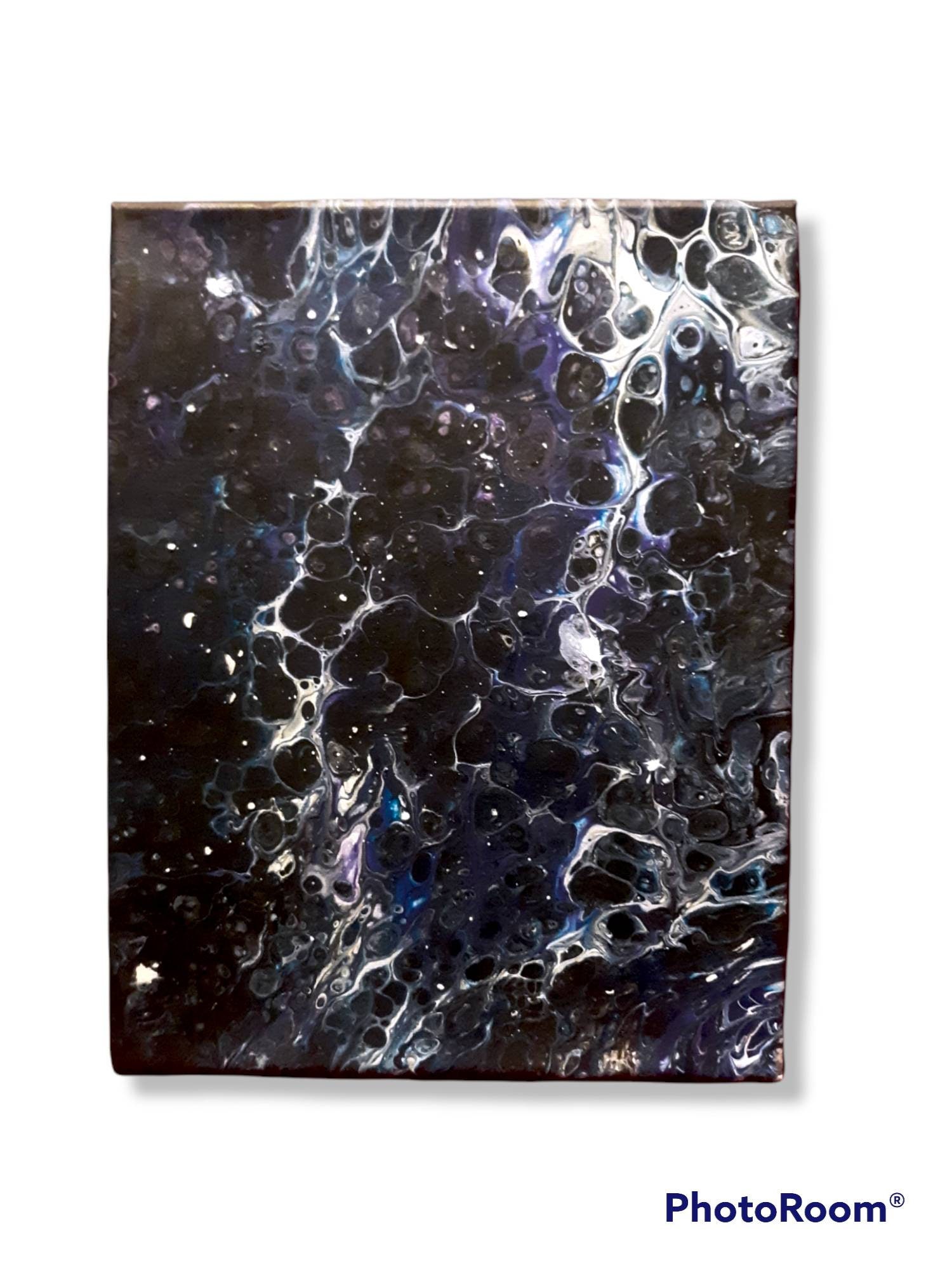 11" X 14" Black and Blue Abstract Galaxy Acrylic Pour Painting on ...