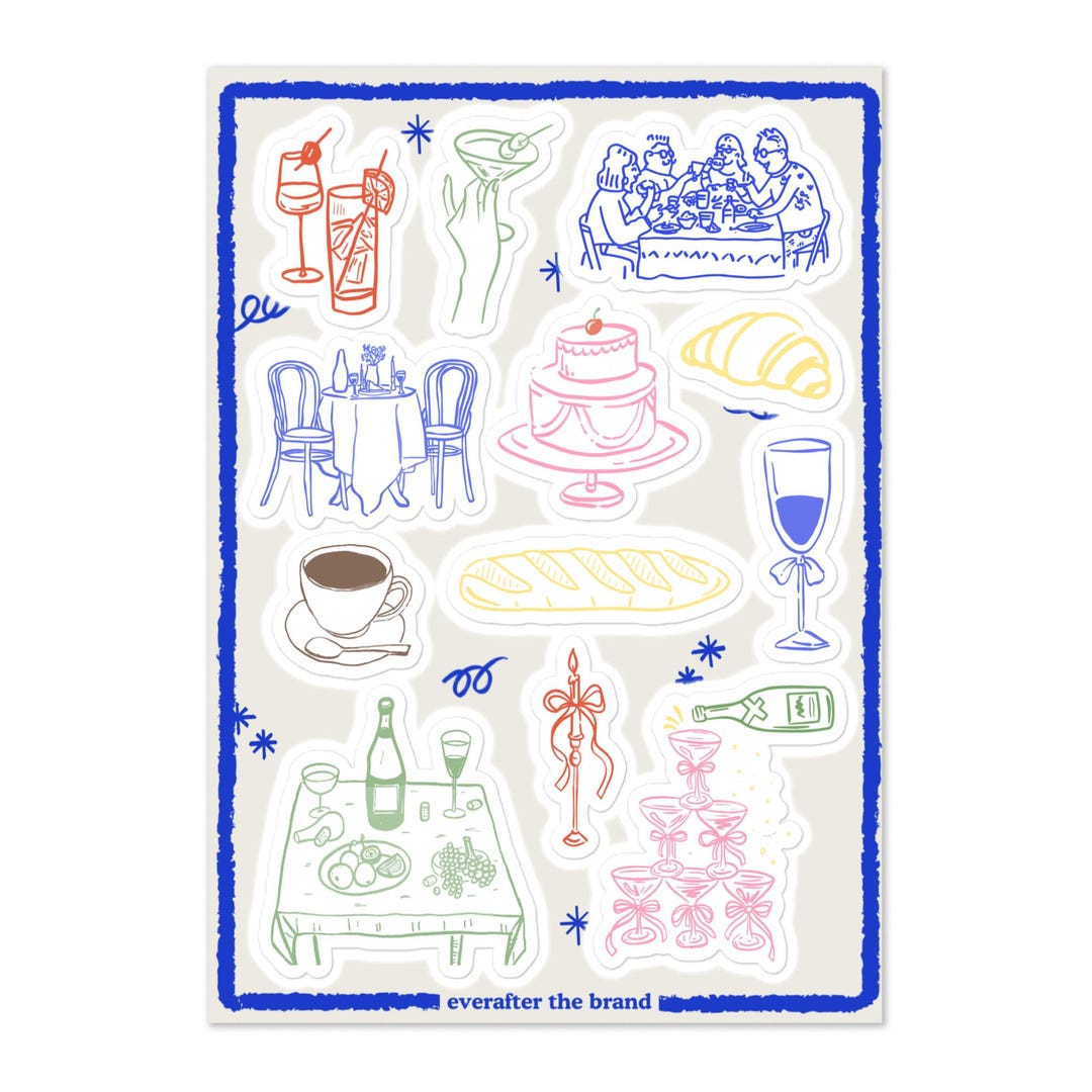 French Cafe Doodle Sticker Sheet / Junk Journaling & Scrapbook Supplies ...