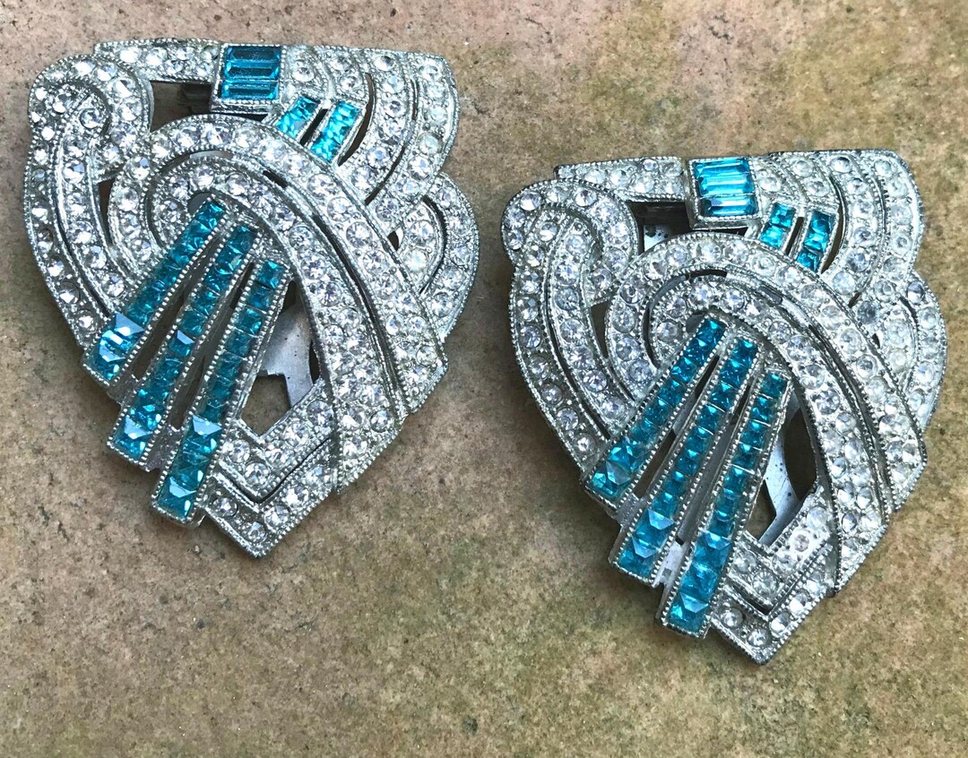 1930s Art Deco Rhinestone Dress Clips - Etsy