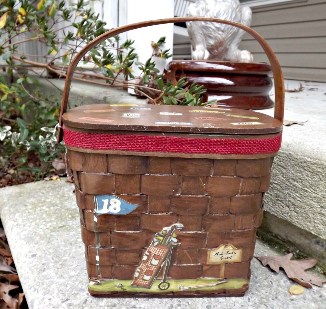 1970s Decoupage Bucket Bag Golf Theme - Etsy