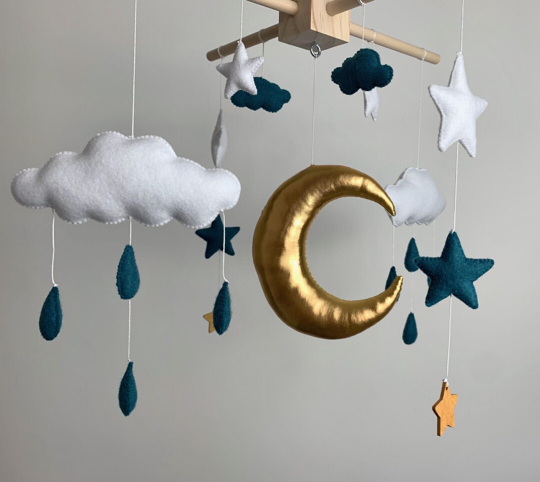 Baby Mobile. Moon, Stars, Clouds. Green Color. Baby Room Decoration ...