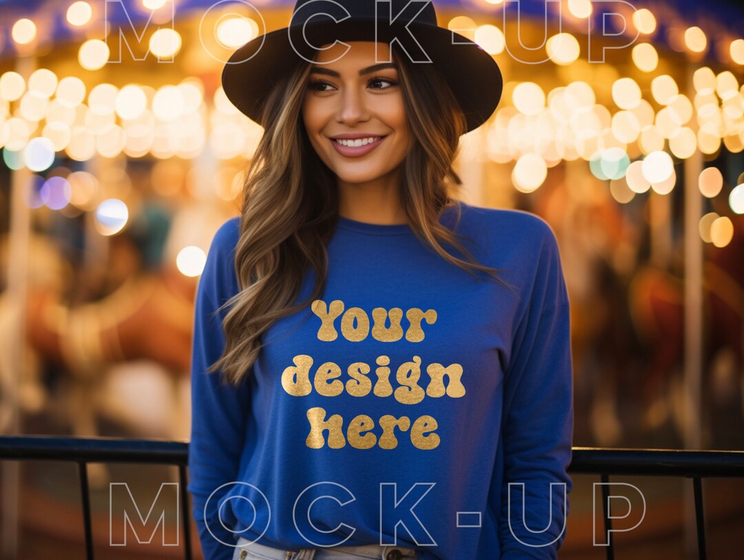 Bella Canvas 3501 True Royal Mockup, Royal Blue Long Sleeve Shirt Mockup, Long Sleeve Shirt ...