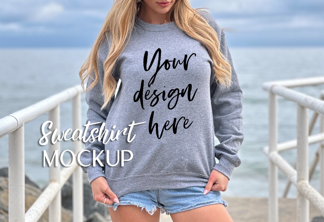Gildan 18000 Mockup Gildan Graphite Heather Sweatshirt Mockup ...