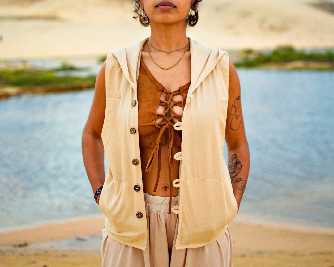 Samurai Vest - Linen Vest - Rustic, Cotton, Boho - Hippie, Psytrance ...