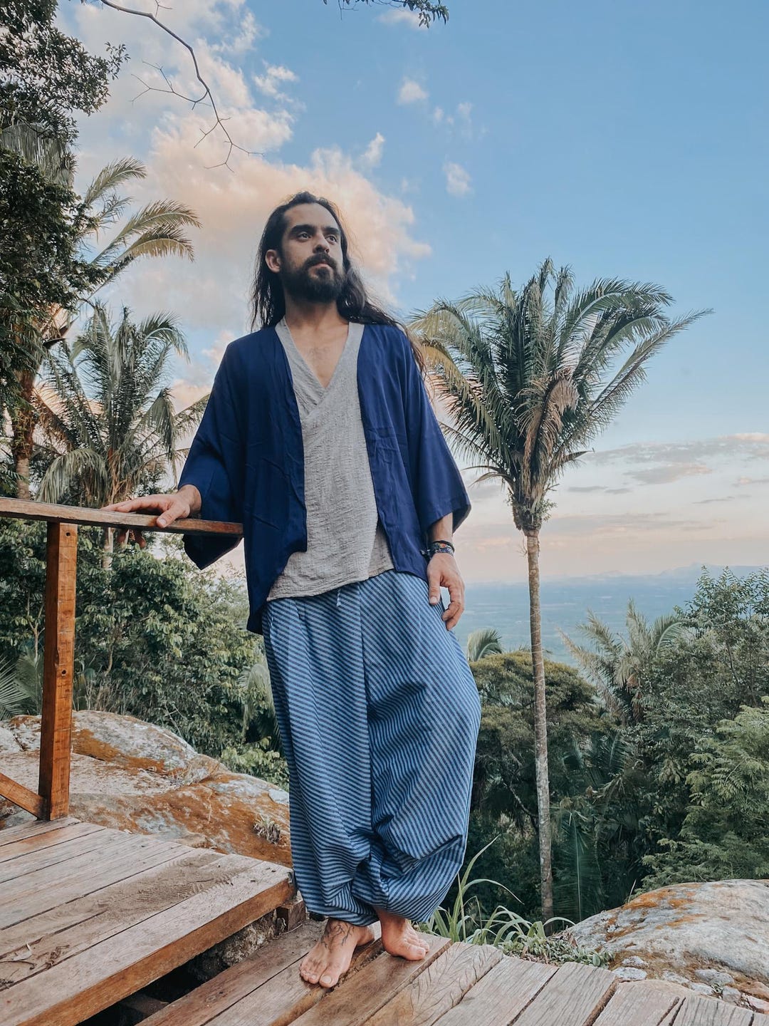 Samurai Kimono - Azul Escuro - Viscose - Rustic, Cotton, Hippie ...