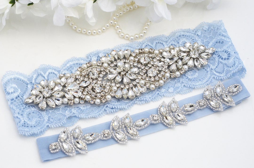 Blue Wedding Stretch Lace Garter Set Bridal Garter Set - Etsy