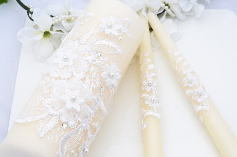 Wedding Unity Candle Set Lace Wedding Candles Unity Candles | Etsy