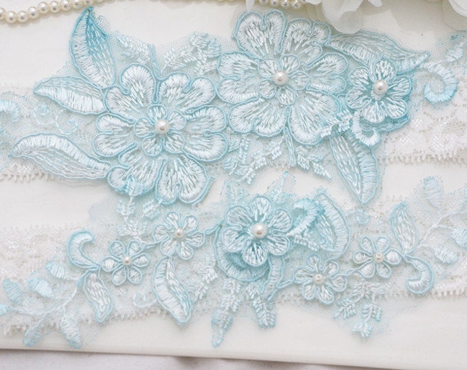 Light Blue Wedding Lace Garter Set, Bridal Garter Set, Wedding Garter ...