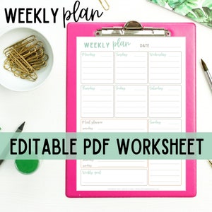 WEEKLY Planner Printable Page - Editable PDF Weekly Planner, Plan Your ...