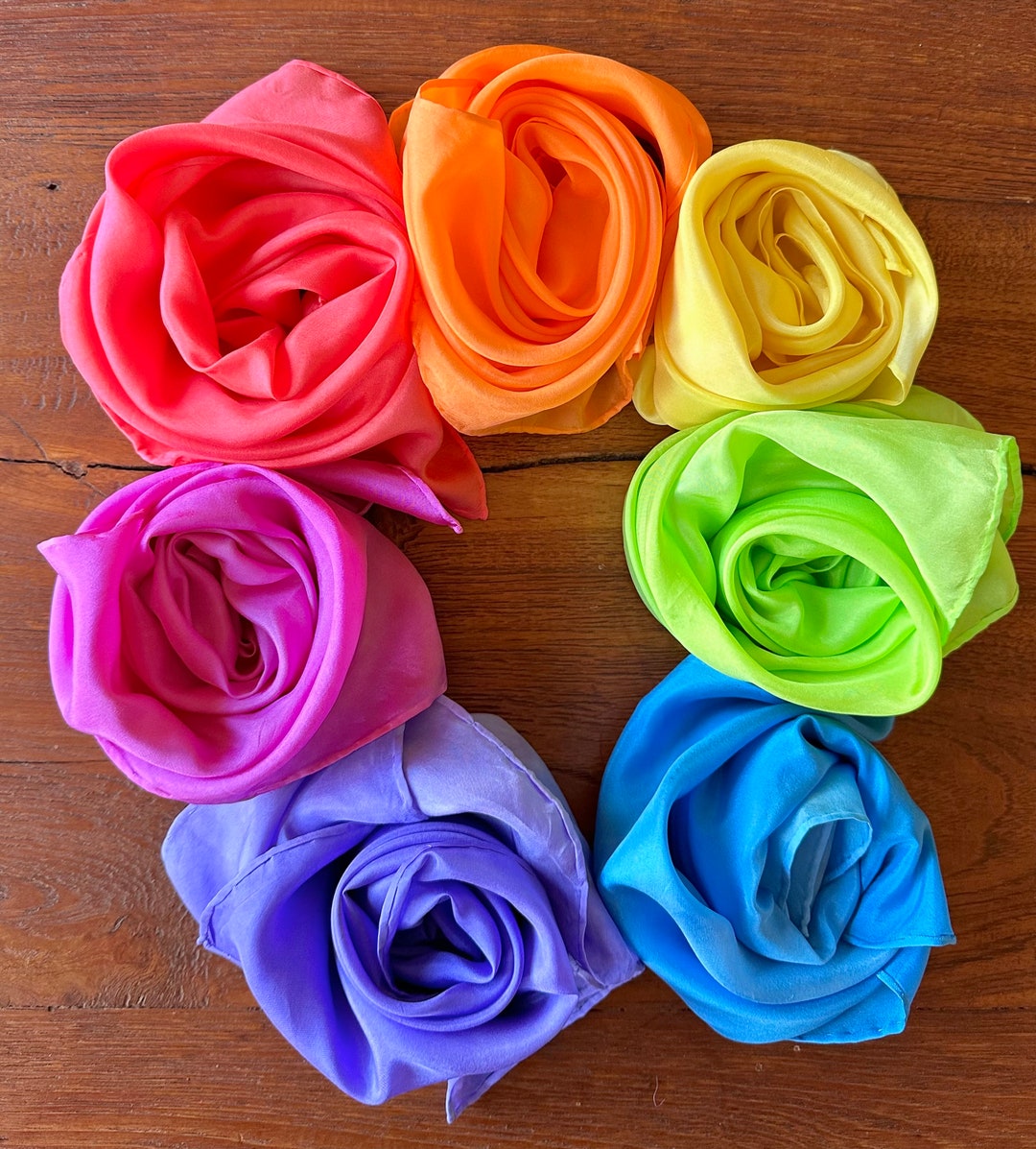 Playsilk Set, 7 Rainbow Colours, Hand Painted With Love. 100% Pure Silk ...