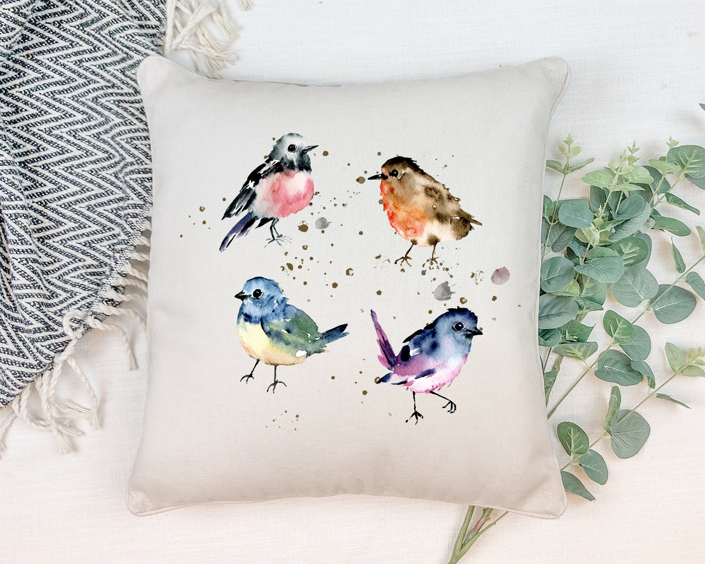 Birds Cushion , Scatter Cushion , Garden Birds Throw Pillow , Robin ...