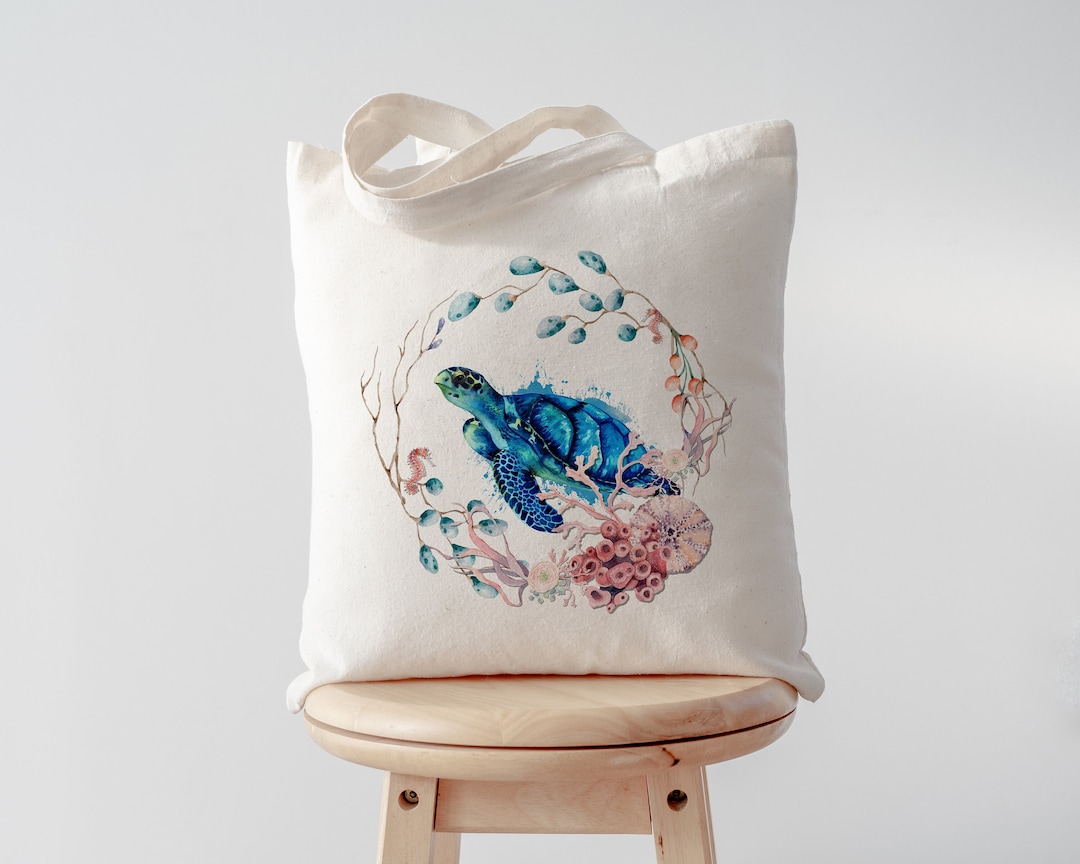 Turtle Bag Tote Bag, Ocean Turtle Shopping Bag, Gift for Her, Under the ...