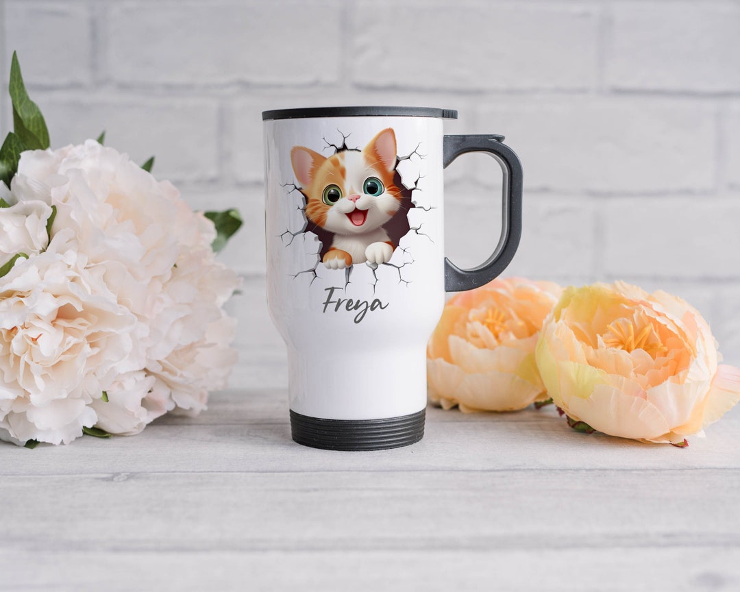 Personalised Peeking Cat Travel Mug , Cat Gift , Coffee Mug , Gift Mug ...
