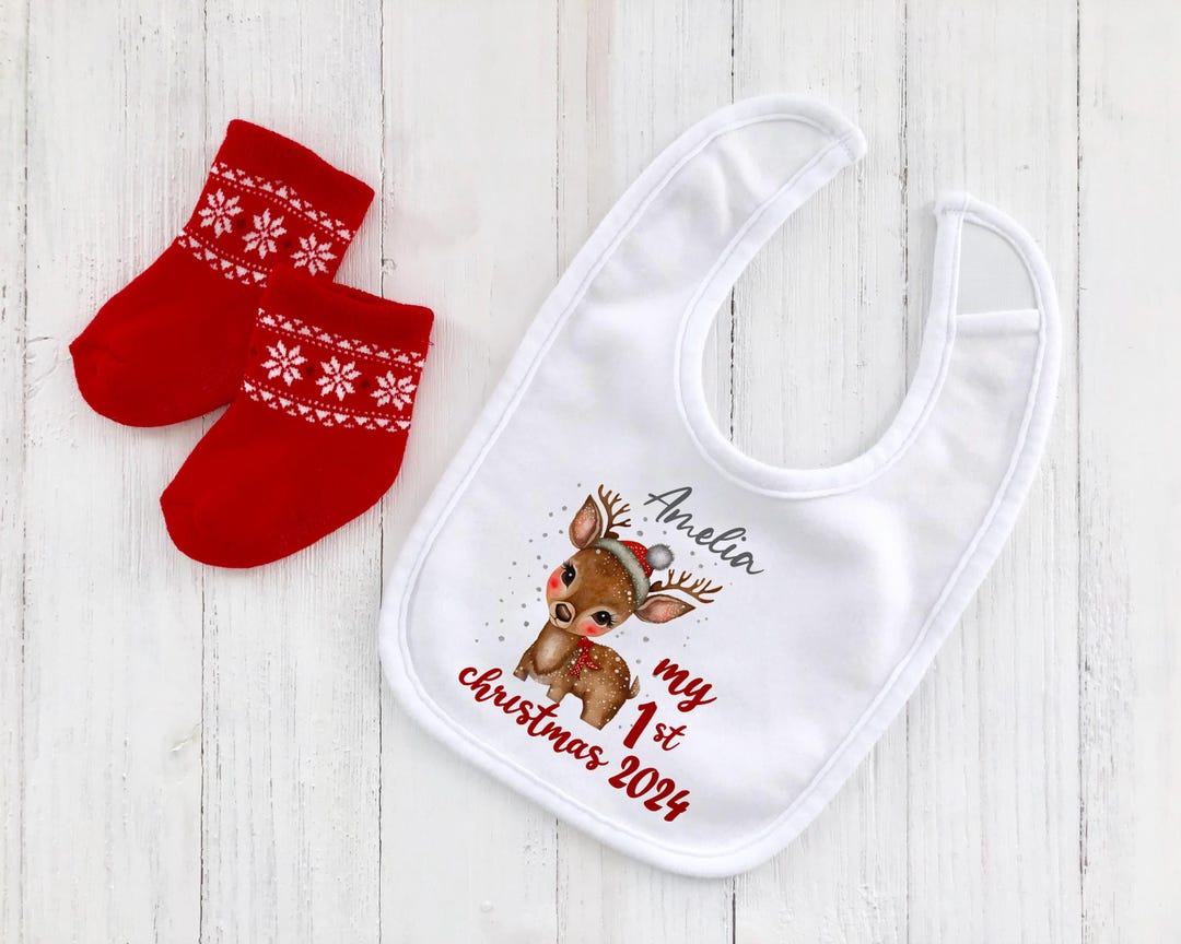 Personalised Baby Bib, First Christmas Dinner Bib, Bandana Bib, New ...