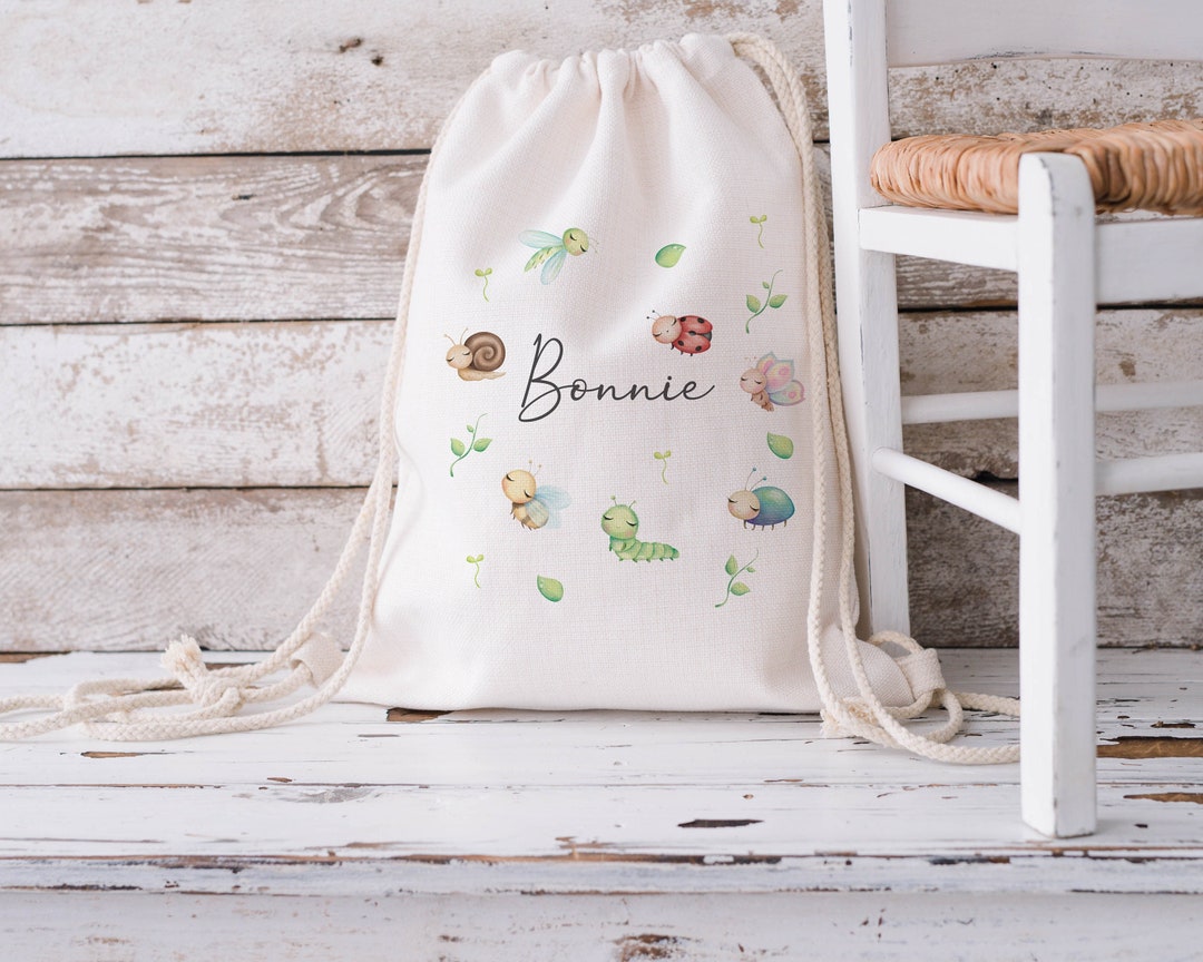 Personalised Cute Bugs Drawstring Bag, Watercolour Bugs Bag, Kid's PE ...