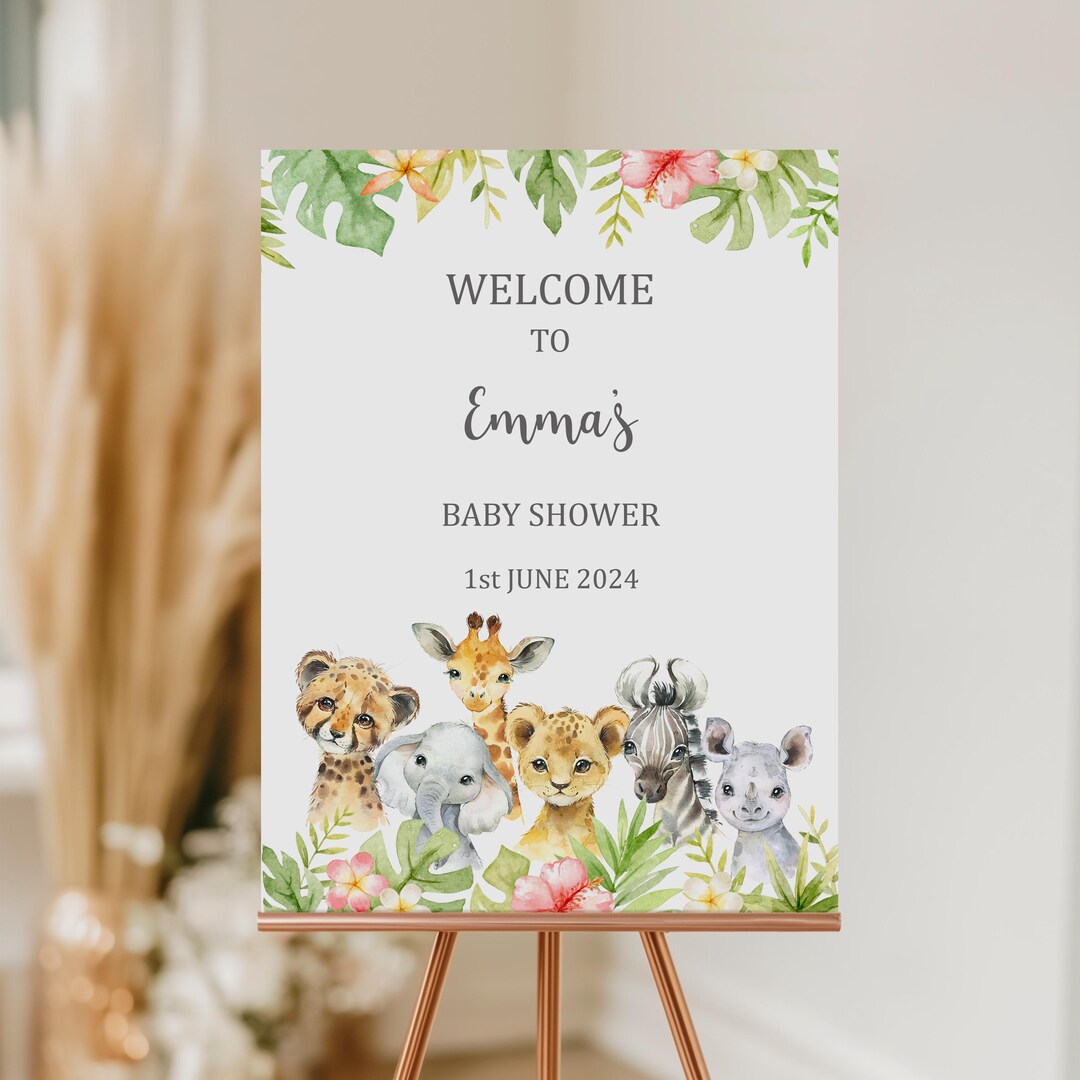 Personalised Baby Shower Sign, Jungle Safari Animals Theme, Baby Shower ...