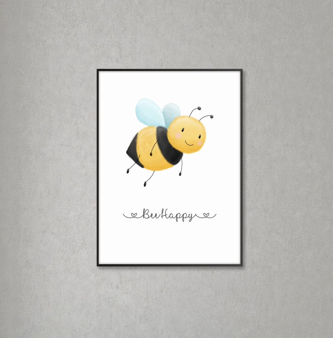 Be Happy Prints , Bee Wall Art , Bee Art , Bumble Bee Wall Prints ...