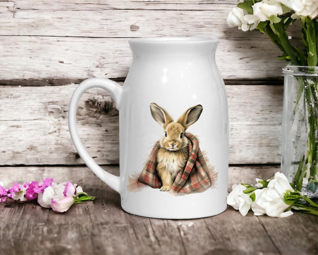Bunny Rabbit Milk Jug Vase, Ceramic Vase, Home Decor, Farmhouse Kitchen ...